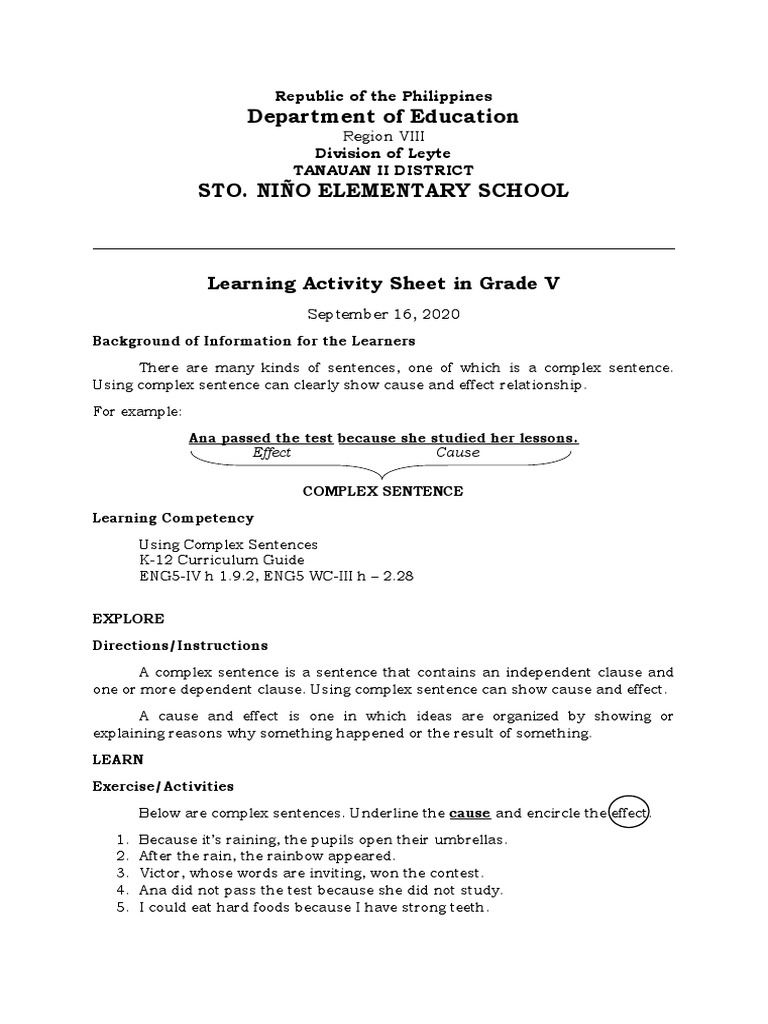 Learner's Activity Sheet in English 5 | PDF | Sentence (Linguistics)