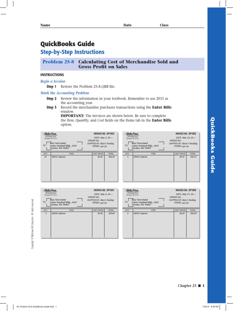 Problem 25-8 QuickBooks Guide | PDF | Inventory Valuation | Receipt