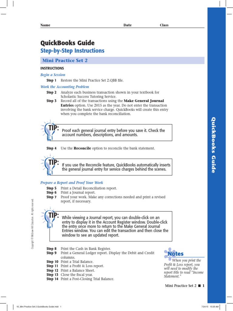 Mini Practice Set 2 QuickBooks Guide PDF | PDF | Debits And Credits ...