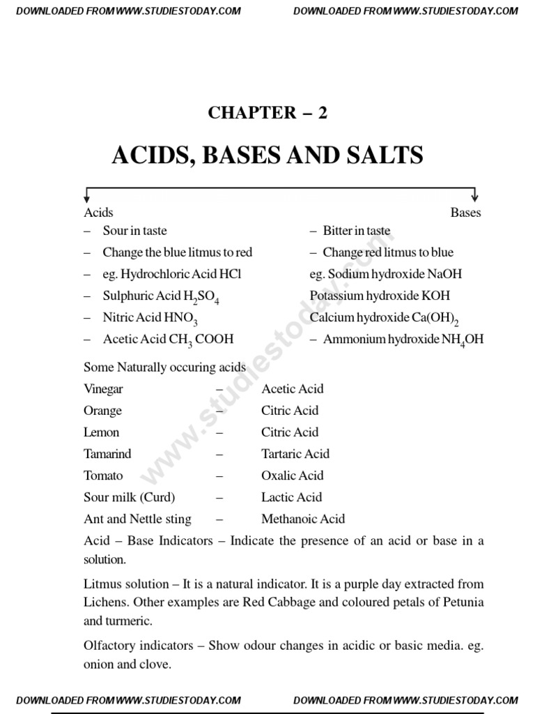 CBSE Class X Science Chap 2 - Acids, Bases and Salts - Basics | PDF ...