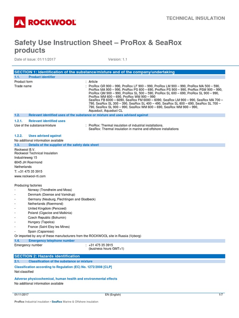 ProRox SDS PDF | PDF | Dangerous Goods | Safety