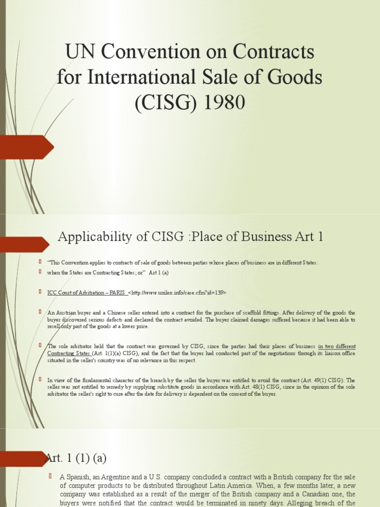 UN Convention On Contracts For International Sale of Goods (CISG) 1980 ...
