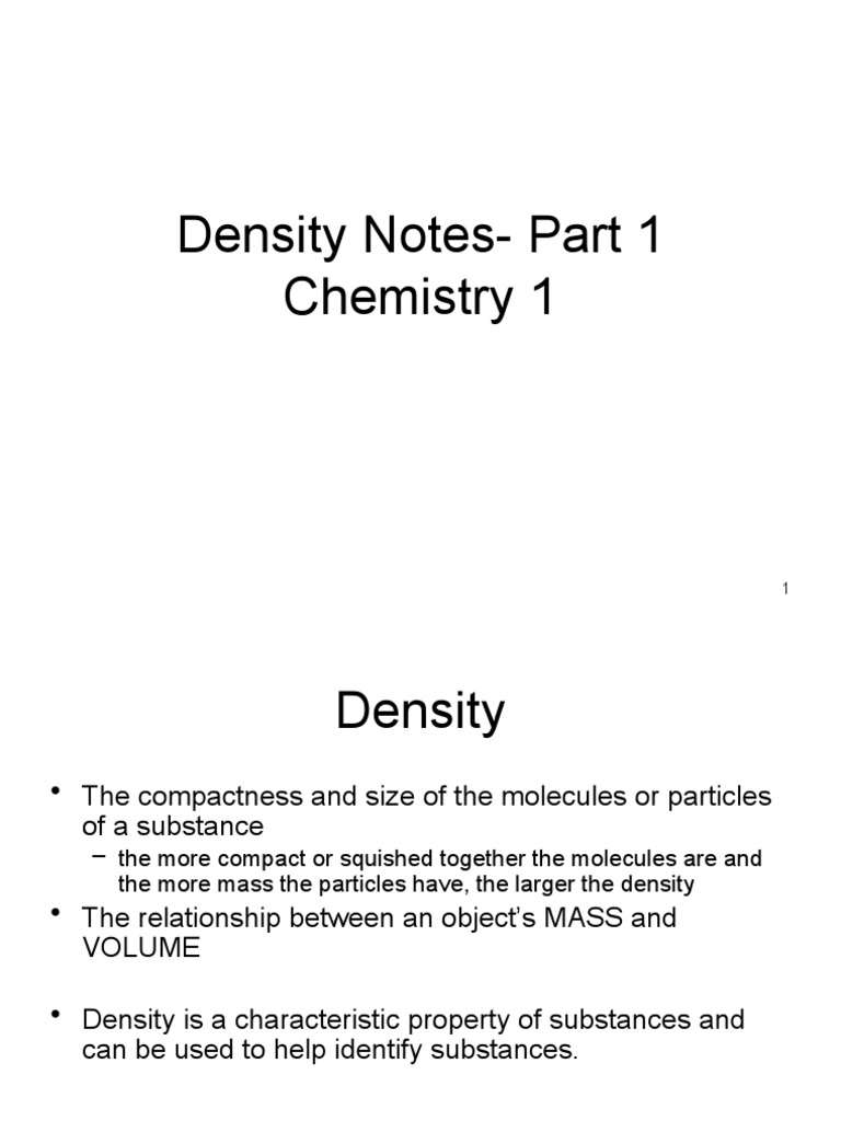 Density Notes-Part 1 Chemistry 1 | PDF | Density | Volume