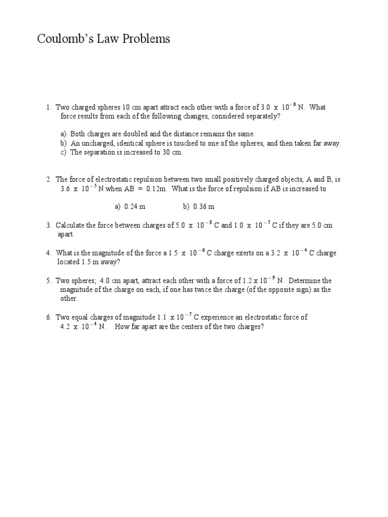 Coulomb S Law Worksheet Sam 2 | PDF Coulomb S Law Worksheet Sam 2 | PDF