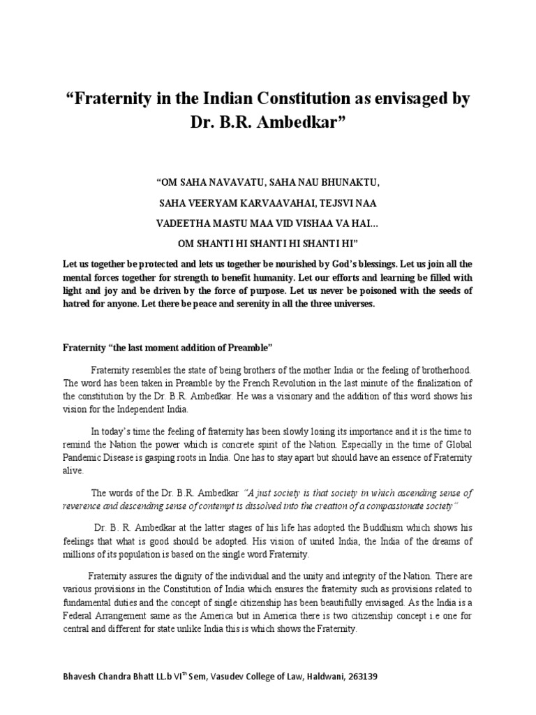 Fraternity in The Indian Constitution As Envisaged by DR | PDF ...