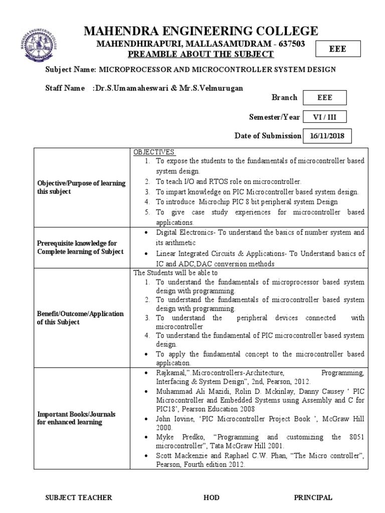 Preamble MPMC Even 2018-19 | PDF | Microcontroller | Integrated Circuit