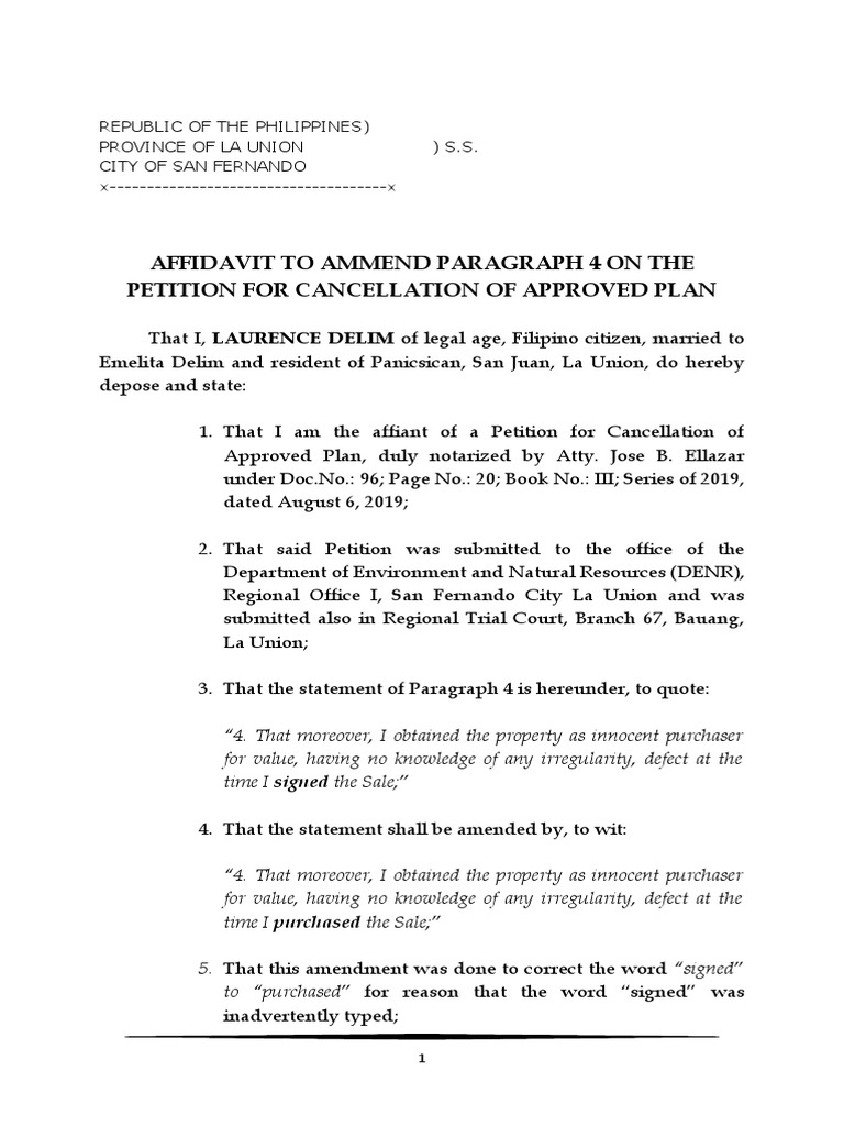 Affidavit of Amendment | PDF | Affidavit | Legal Procedure