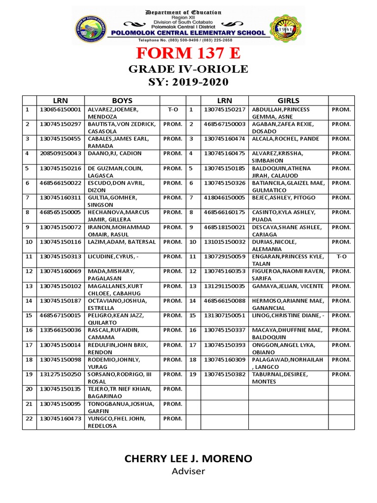 Form 137e Cover Page | PDF