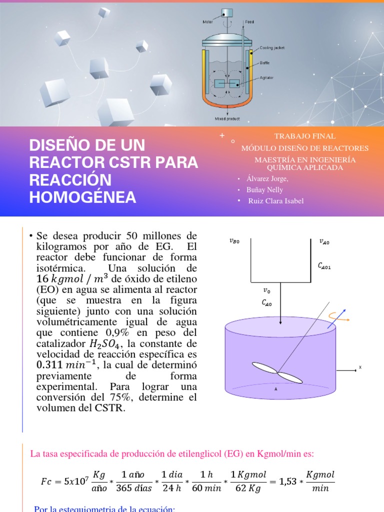 Diseño de un reactor CSTR para la producción de etilenglicol mediante reacción homogénea de ...