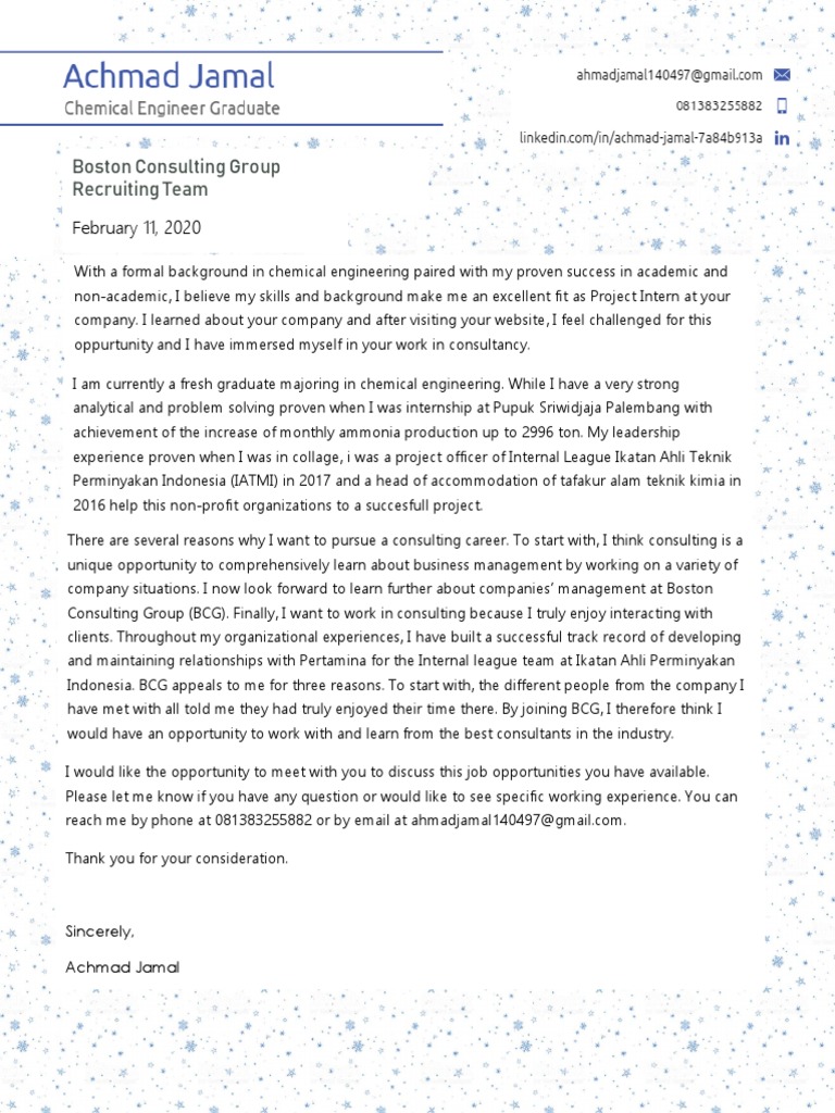 Cover Letter Achmad Jamal - Boston Consulting Group (BCG) | PDF