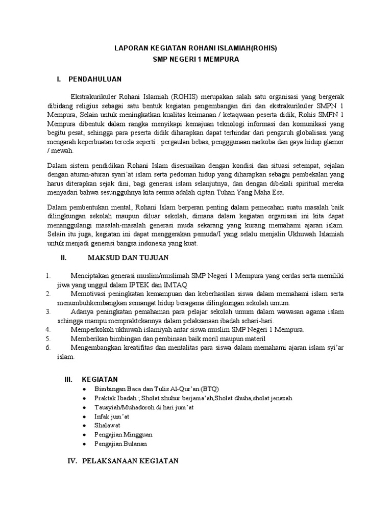 Laporan Kegiatan Rohani Islamiah | PDF