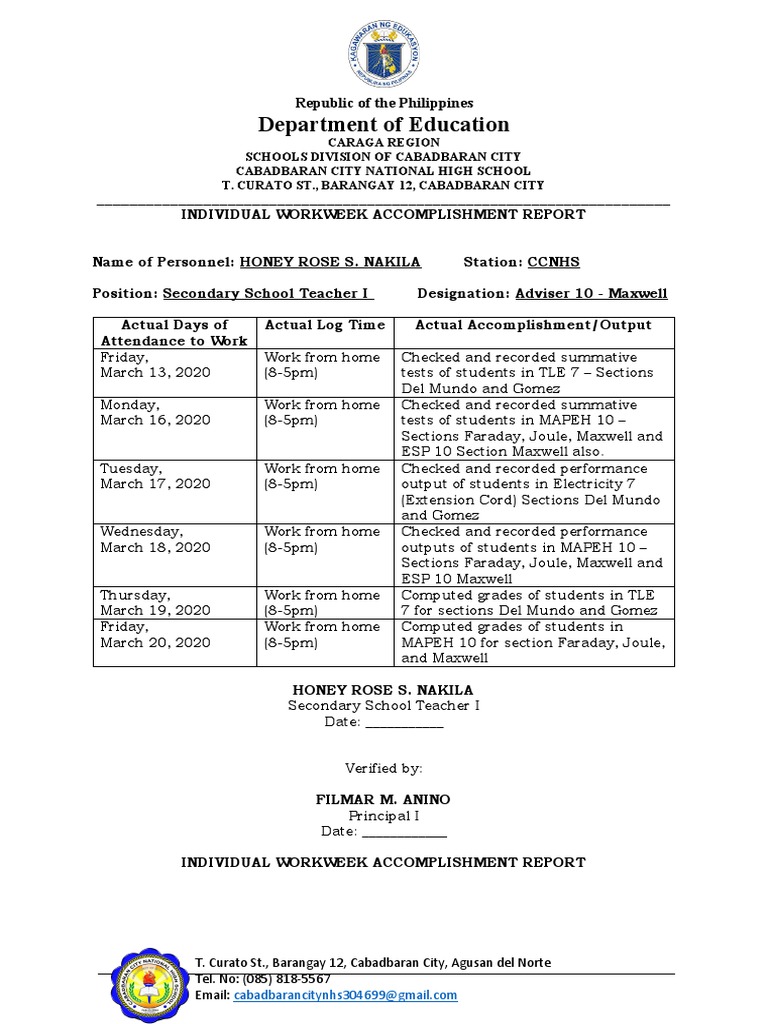 Honey Curato-Individual Work Week Accomplishment | PDF | Workweek And ...