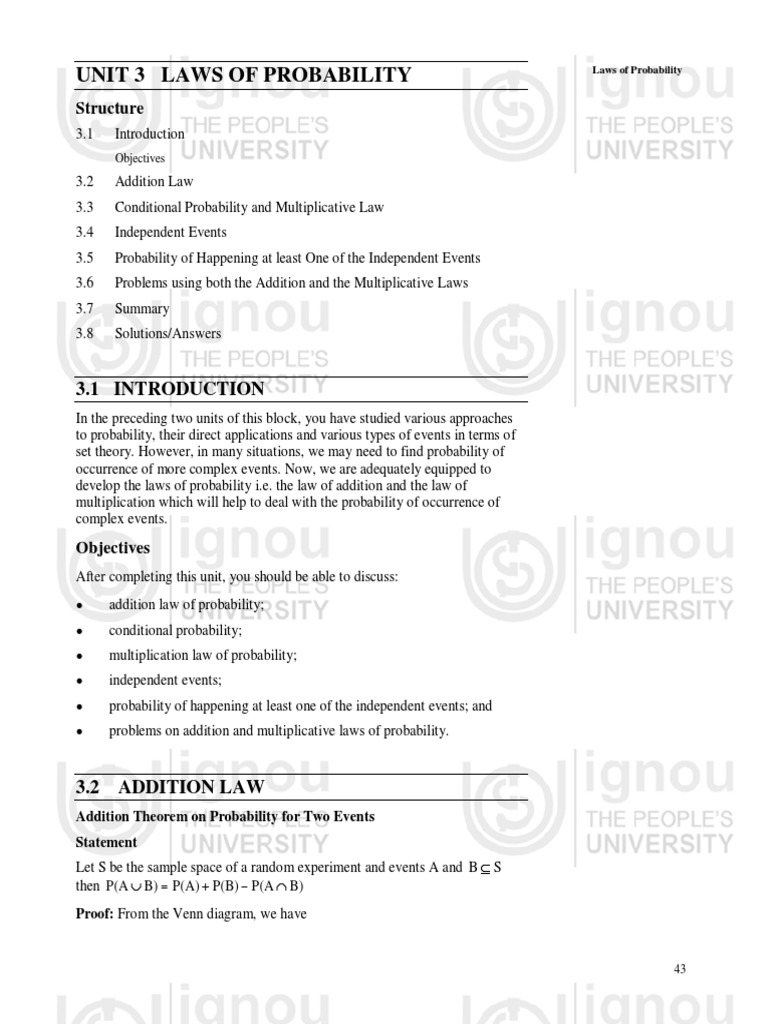 Unit 3 Laws of Probability: Structure | PDF | Probability | Probability ...