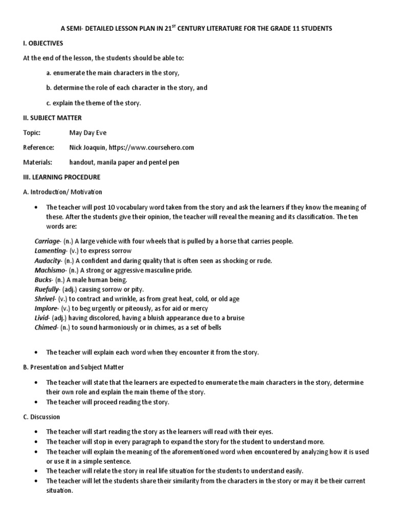 LESSON PLAN-21st CENTURY LITERATURE | PDF | Teaching | Learning