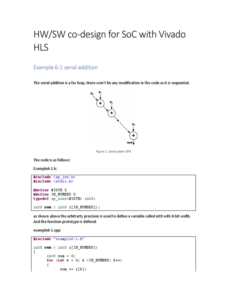 HW/SW Co-Design For Soc With Vivado HLS: Example 6-1 Serial Addition ...