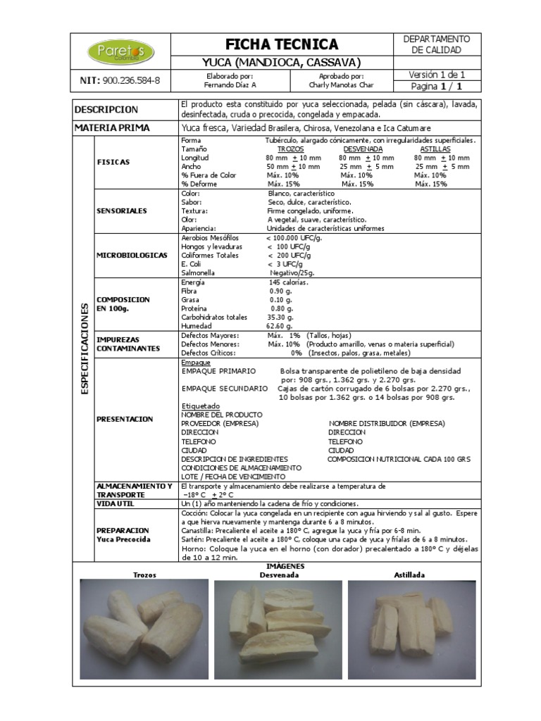 Ficha Tecnica Yuca | PDF | Comida y bebida | Alimentos