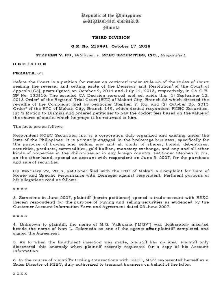 Ku V. RCBC | PDF | Complaint | Jurisdiction