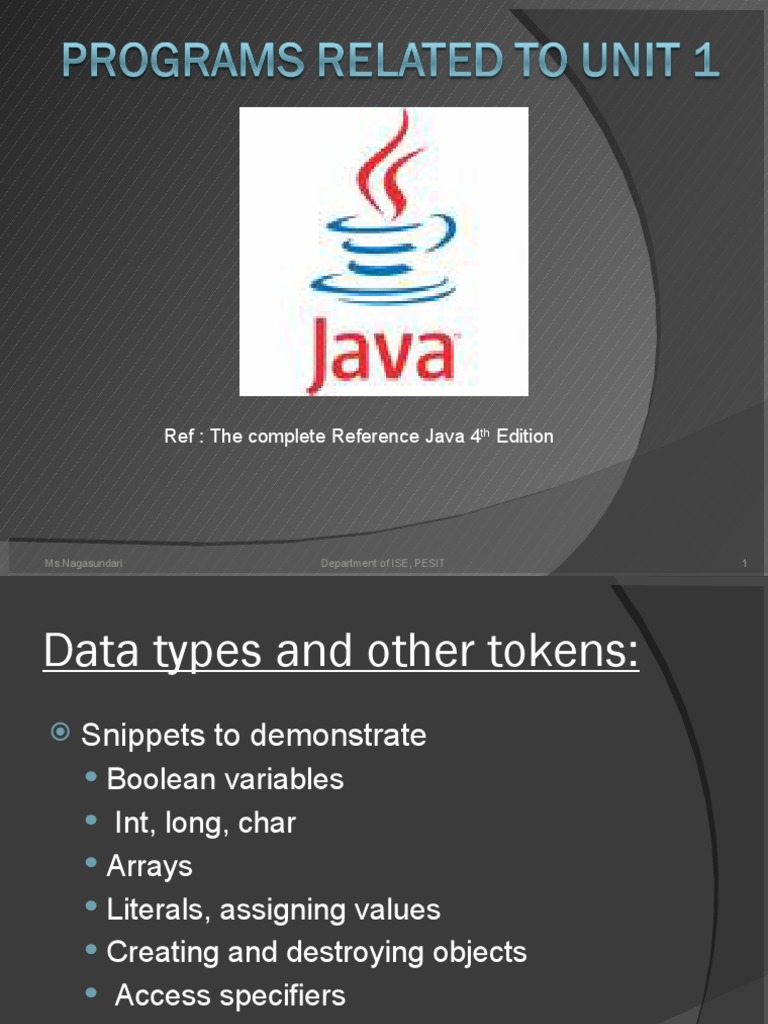 Ref: The Complete Reference Java 4 Edition: Ms - Nagasundari 1 ...