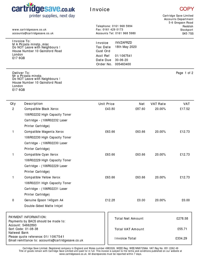 Invoice: Invoice Tax Date Cust Ord Acct Ref Date Due Order No ...