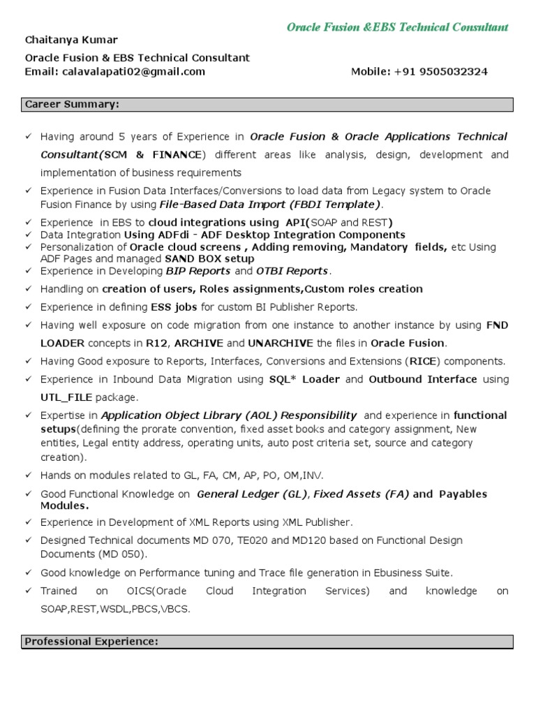 Oracle Fusion &EBS Technical Consultant | Download Free PDF | Oracle Corporation | Application ...