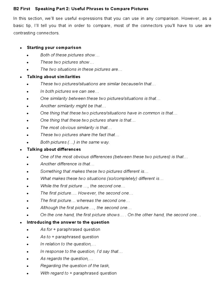 B2 Speaking: Photo Comparison Phrases | PDF