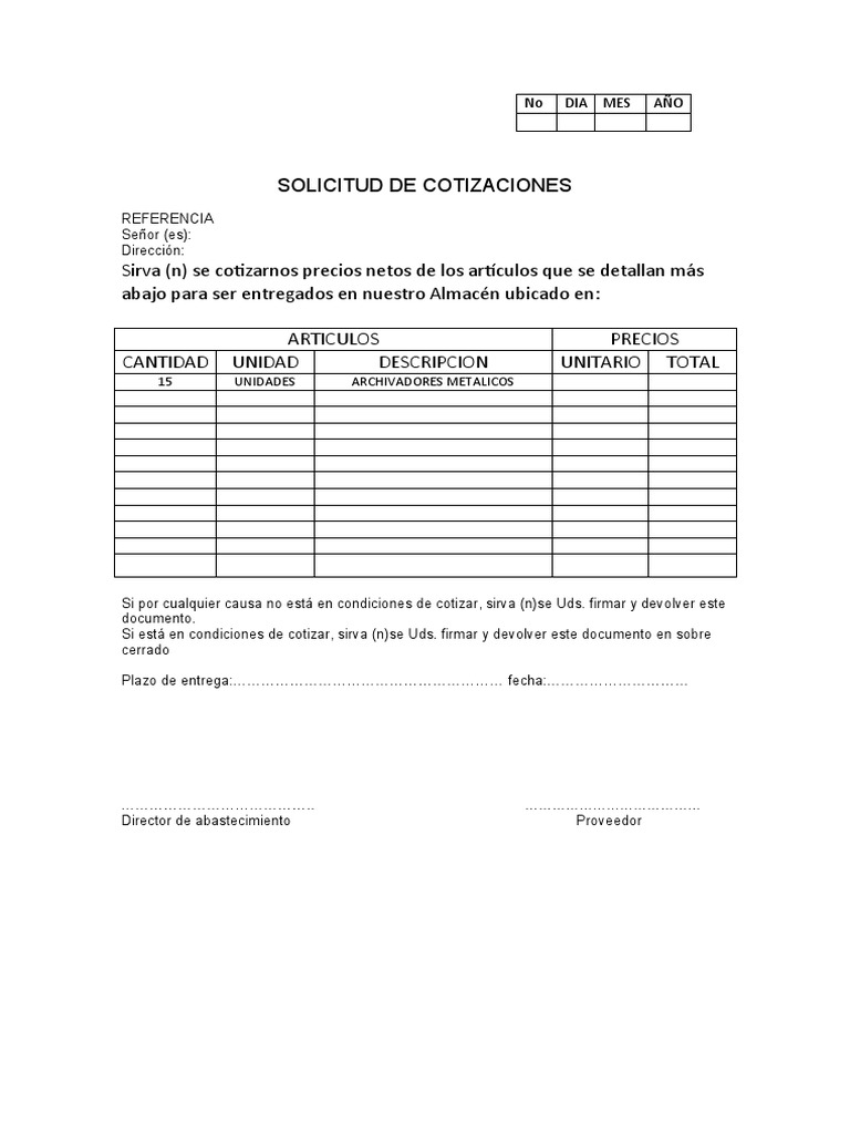 Formato de Solicitud de Cotizaciones | PDF