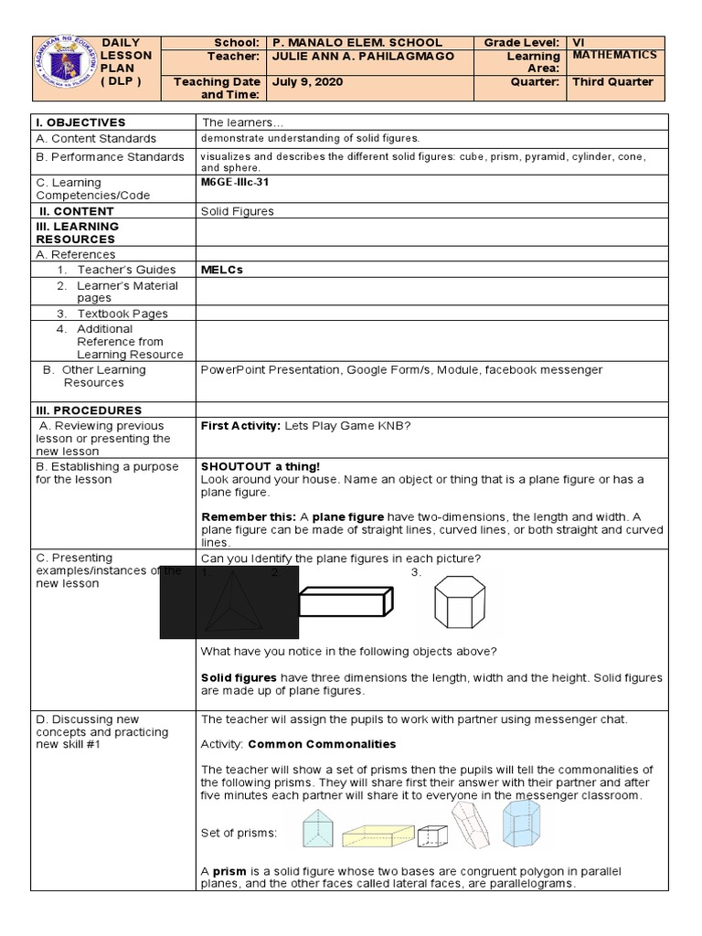 Demonstrate Understanding of Solid Figures. Visualizes and Describes The Different Solid Figures ...