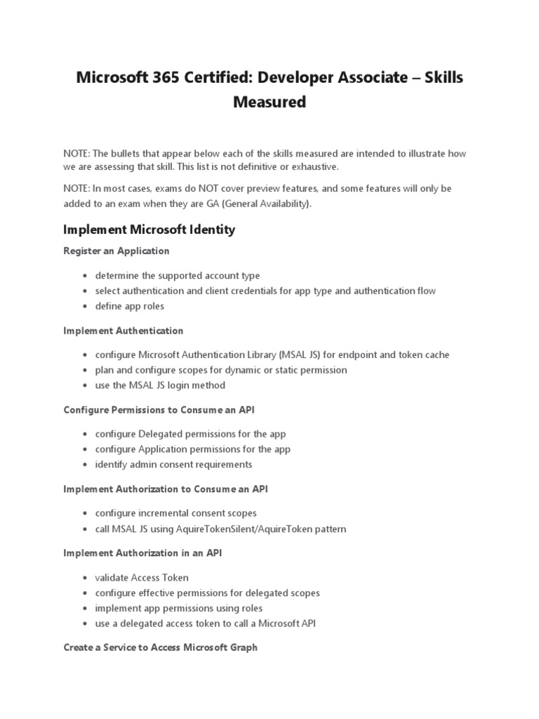 Microsoft 365 Certified: Developer Associate - Skills Measured | PDF | Share Point | Application ...