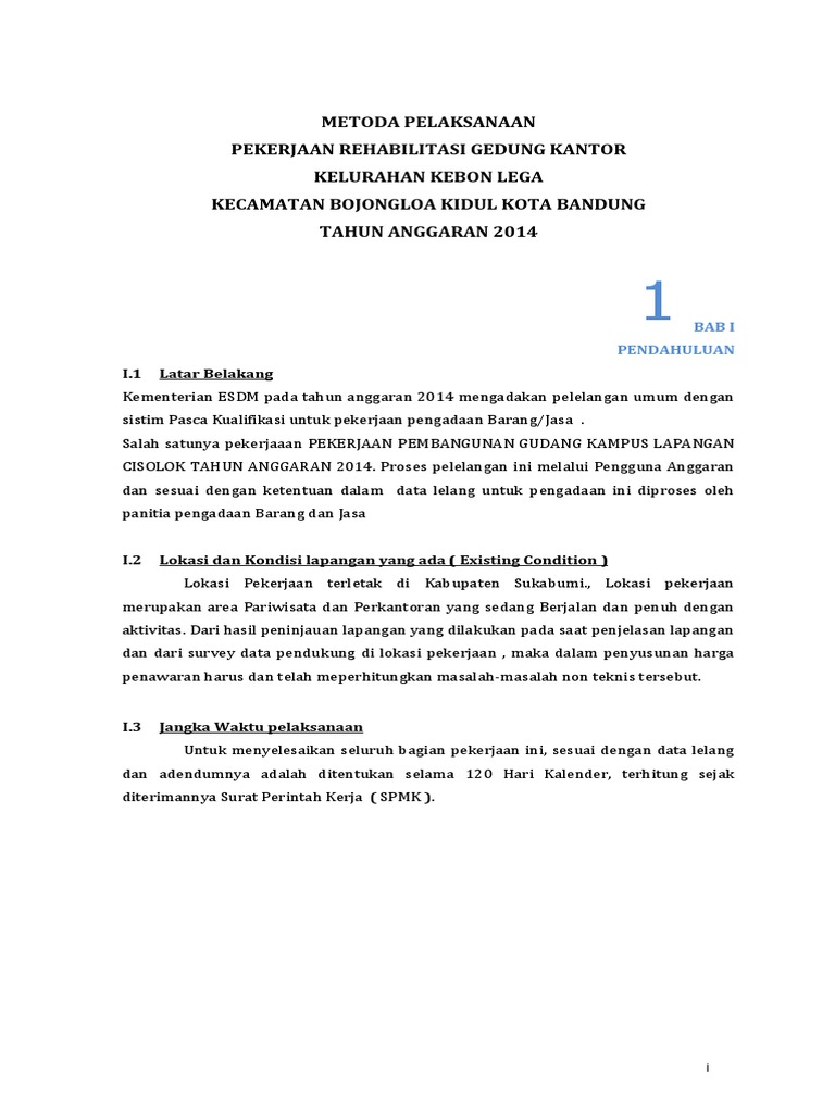 Contoh Metoda Pelaksanaan Method Statement | PDF | Bisnis | Pengelolaan ...