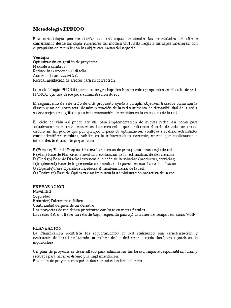 Metodología PPDIOO | PDF | Red de computadoras | Evaluación del ciclo ...
