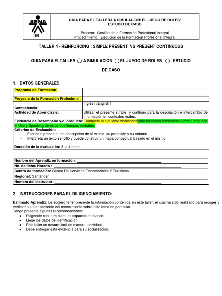 Review Present Tenses Simple and Continuous | PDF | Toma de decisiones ...