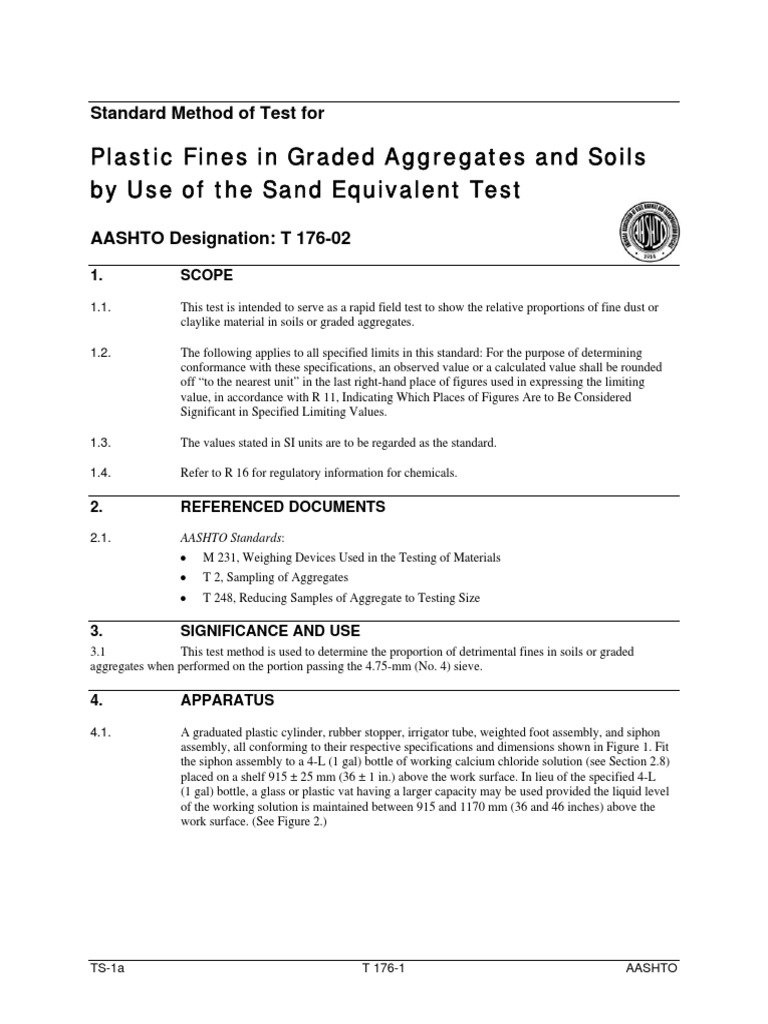AASHTO T 176-02 Plastic Fines in Graded Aggregates and Soils by Use of ...