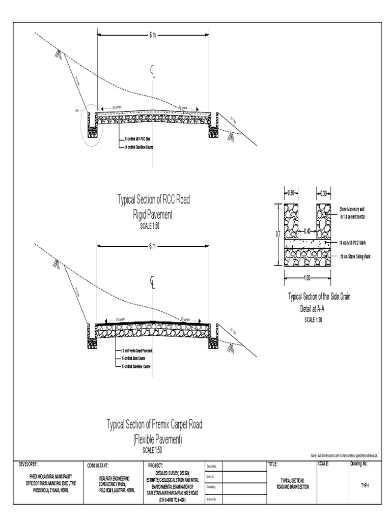 Typical Section of RCC Road Rigid Pavement: SCALE 1:50 | PDF ...