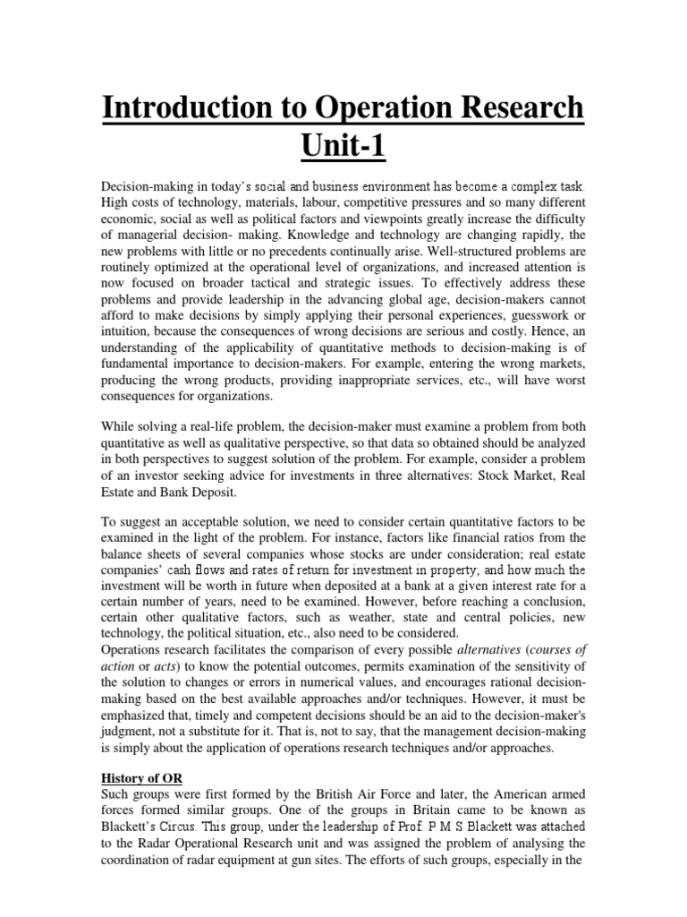 Introduction To Operation Research Unit-1 | PDF | Conceptual Model ...