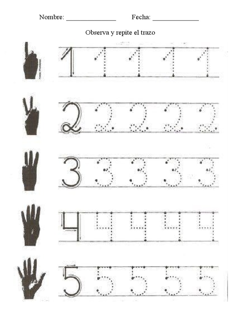 Trazos de Los Números Del 1 Al 5 y Del Número 0 | PDF | Métodos y ...