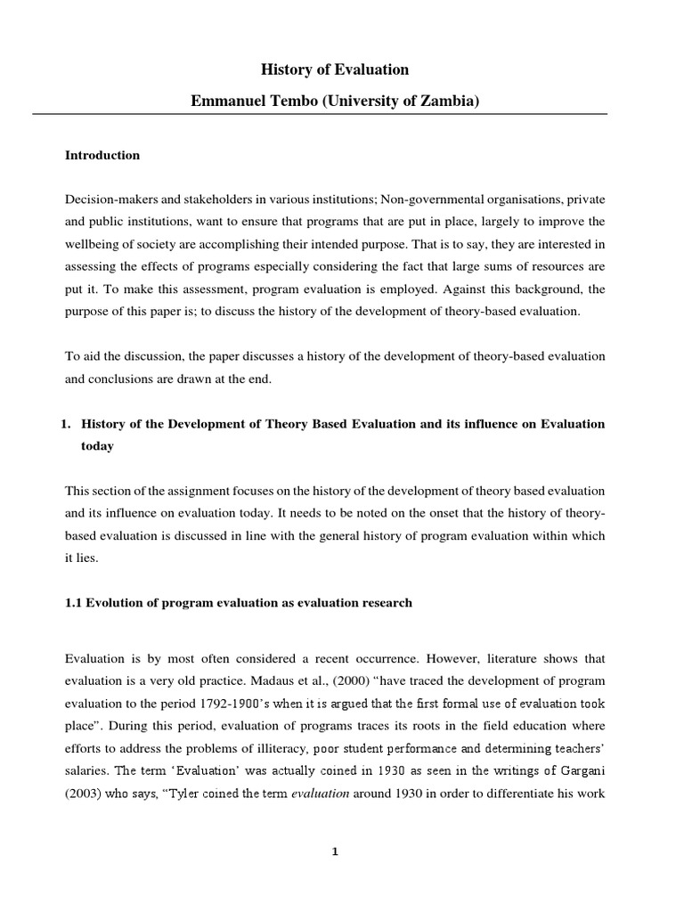 History of Evaluation-Emmanuel Tembo | PDF | Program Evaluation ...