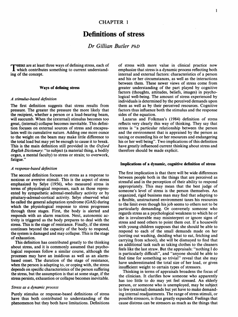 Definitions of Stress: DR Gillian Butler PHD | PDF | Stress (Biology ...