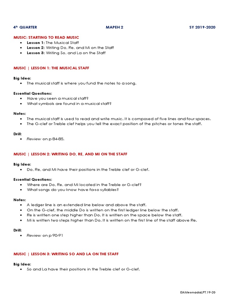 Lesson 1: The Musical Staff Lesson 2: Writing Do, Re, and Mi On The ...