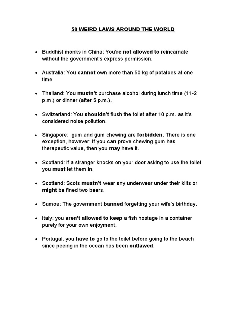 50 Weird Laws Around The World | PDF