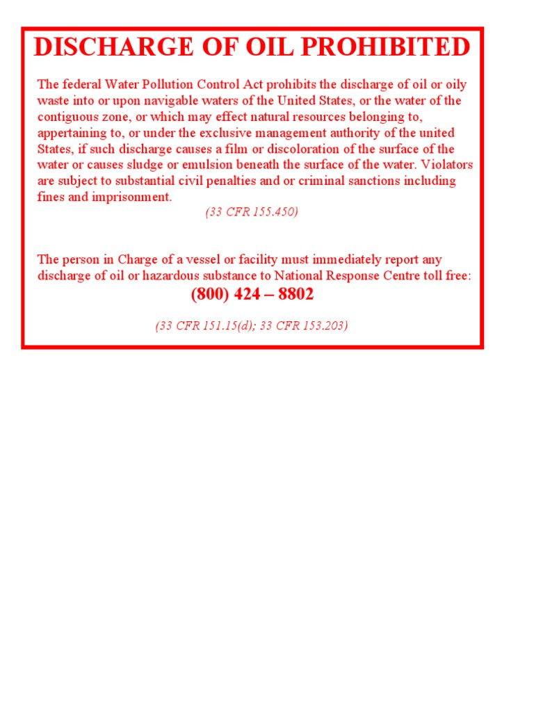 Oil Discharge Prohibition Guidelines | PDF | Home & Garden