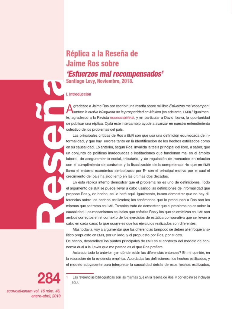 Réplica A La Reseña de Jaime Ros Sobre-Esfuerzos Mal Recompensados ...