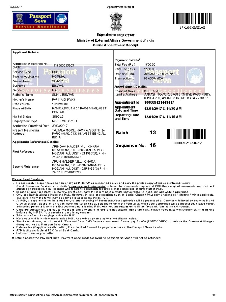 Appointment Reciept | PDF | Birth Certificate | Identity Document