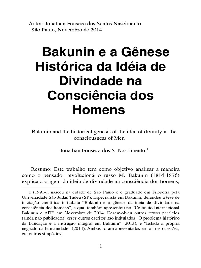Jonathan Fonseca Dos Santos Nascimento - Bakunin e A Gênese Histórica ...