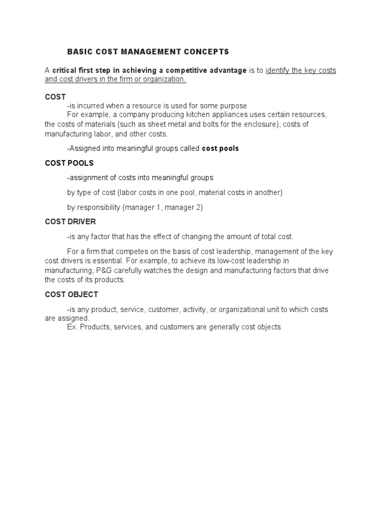 Basic Cost Management Concepts | PDF