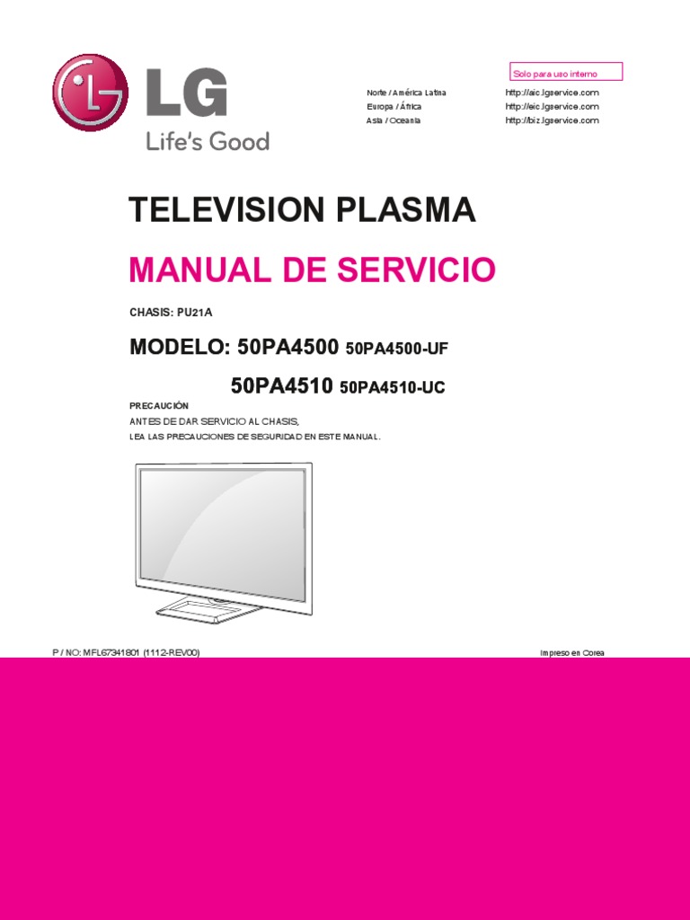 LG 50pa4500-Uf 50pa4510-Uc Chassis Pu21a (01-12) .En - Es PDF | PDF ...