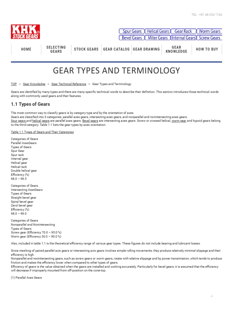 Gear Types and Terminology - KHK Gears PDF | PDF | Gear | Kinematics