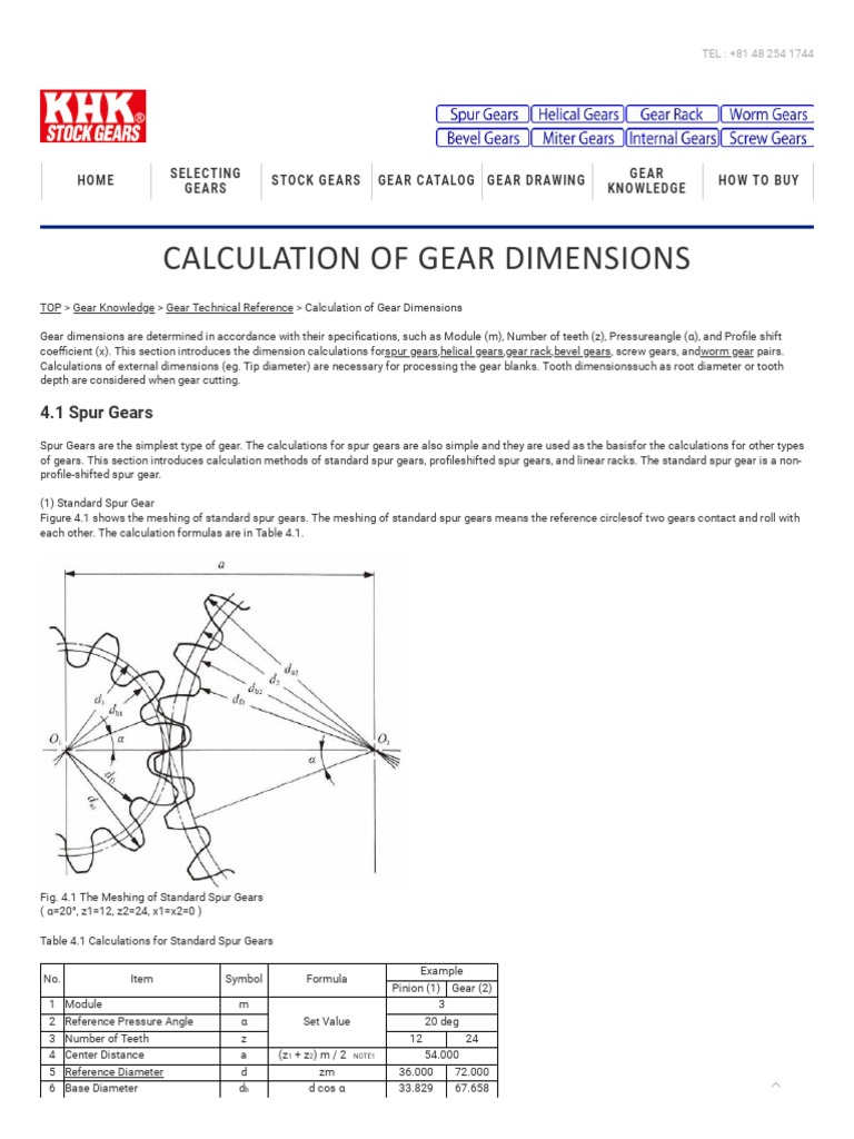 Calculation of Gear Dimensions - KHK Gears PDF | PDF | Gear | Kinematics