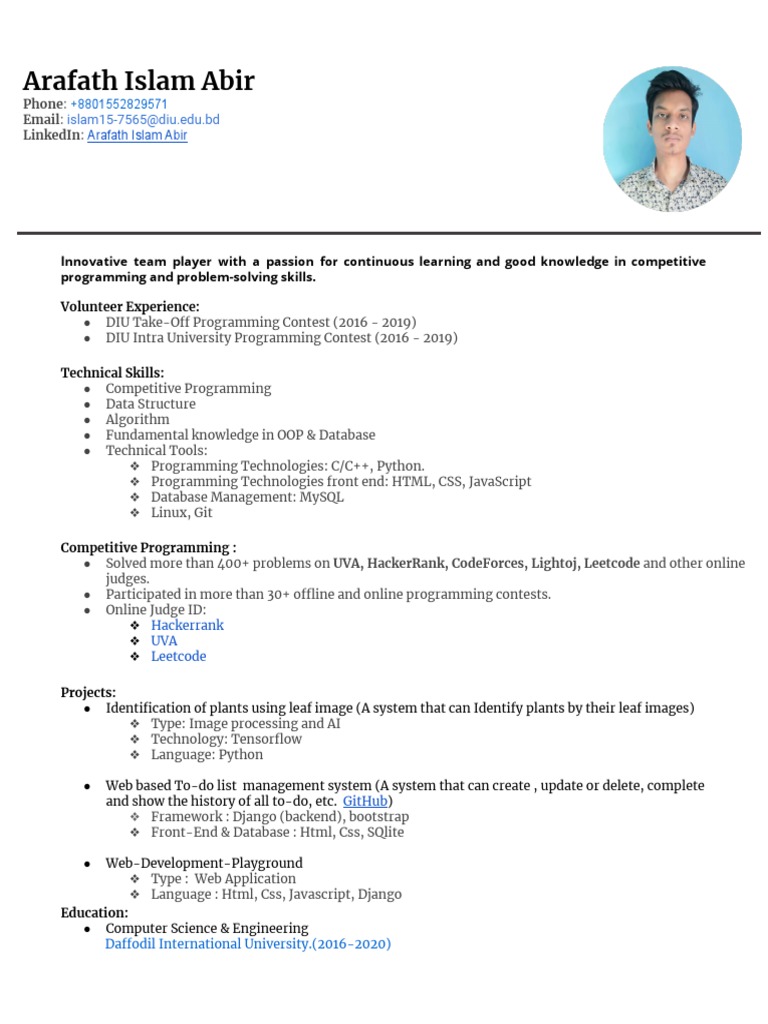 CV of Arafath Abir PDF | PDF | Computers