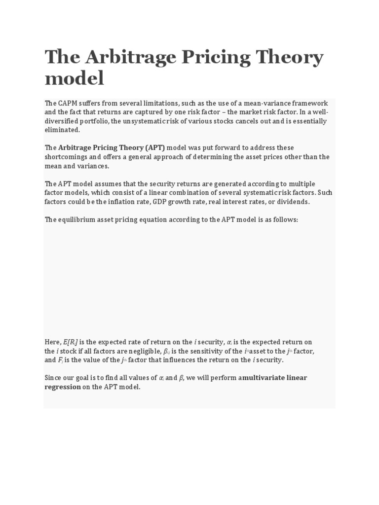 The Arbitrage Pricing Theory Model | PDF | Ordinary Least Squares | Regression Analysis