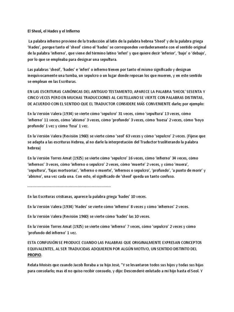 El Sheol El Hades y El Infierno | PDF | Infierno | Creencia religiosa y doctrina